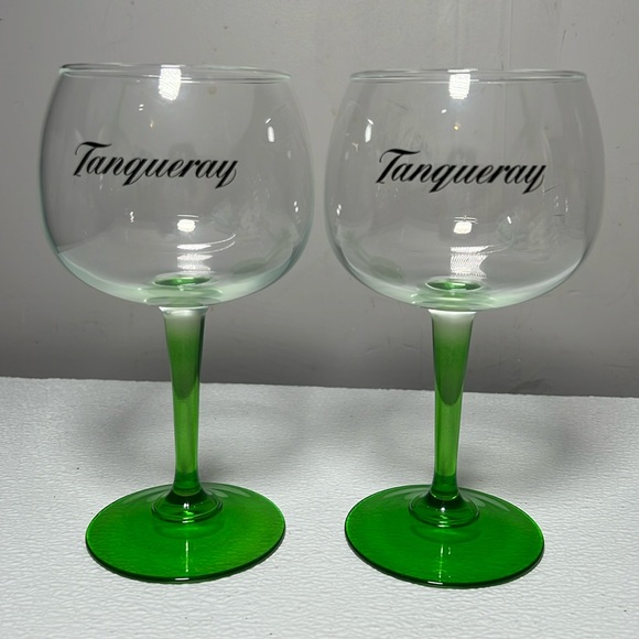Dining | Vintage Large Tanqueray Glasses Goblet With Emerald Green Stem ...
